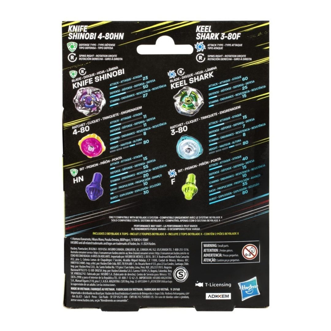 Beyblade X Duo Knife Shinobi y Keel Shark - Updown Juegos